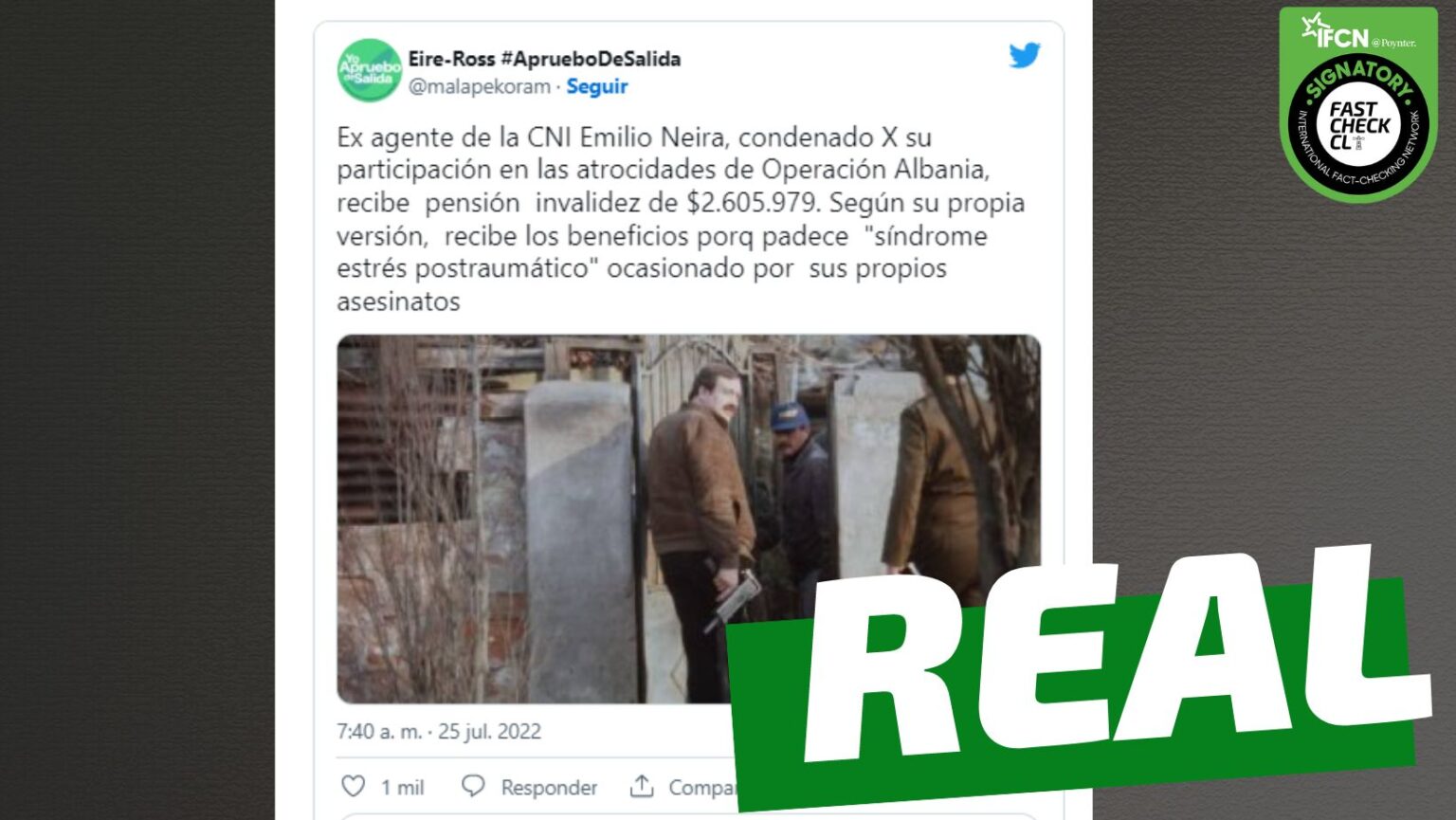 "Ex agente de la CNI Emilio Neira (Operación Albania) recibe pensión ...